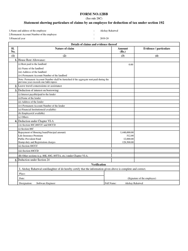 Form 12BB and POI Report-1574532776601 | PDF | Loans | Life Insurance