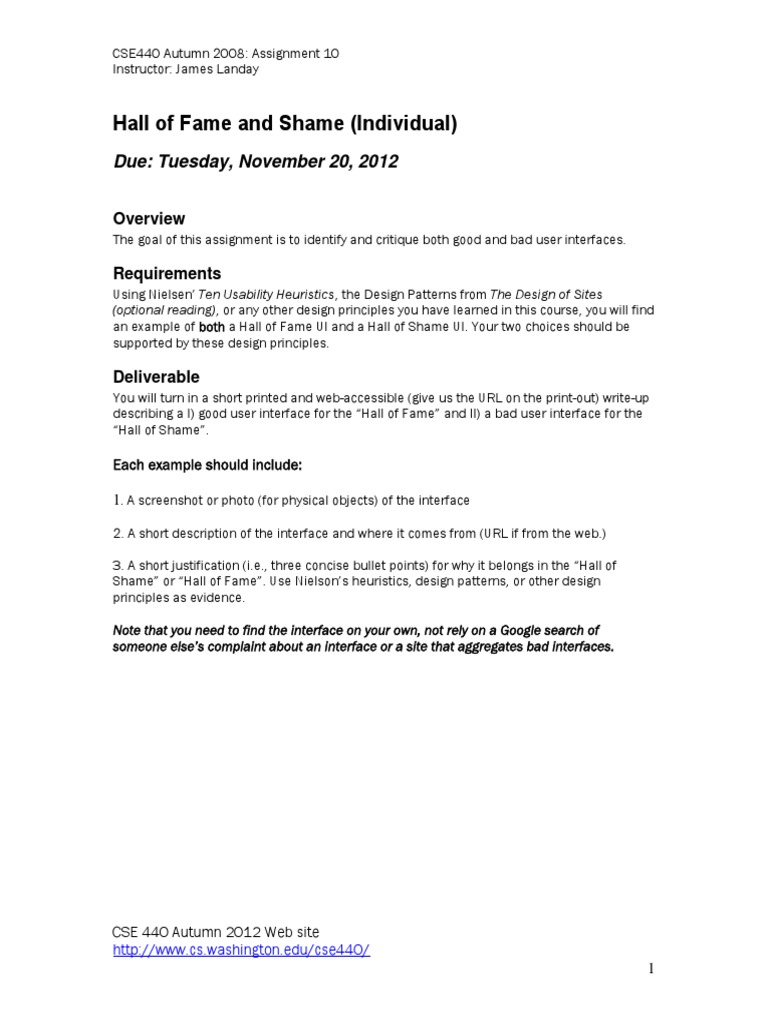 Evaluating User Interfaces: An Assignment to Critique Examples of Effective and Ineffective ...