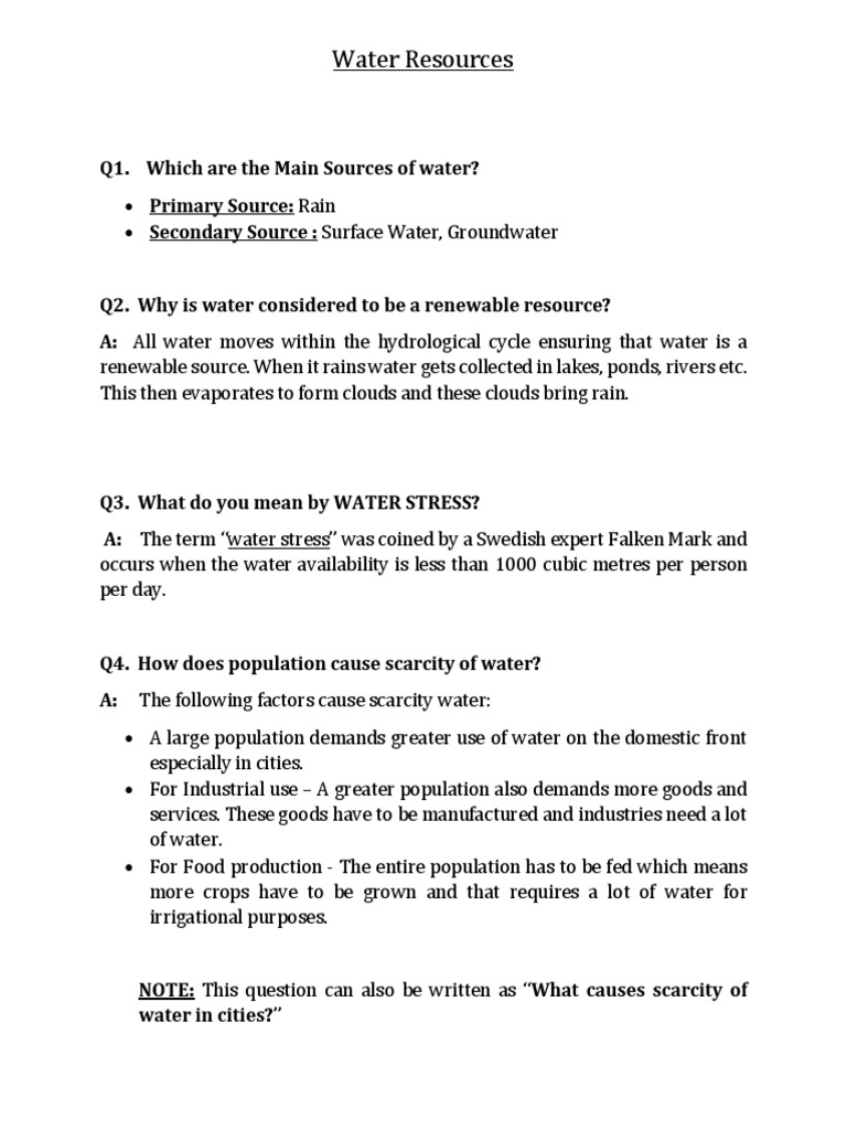 Water Resources Notes Class 10 | PDF | Water Resources | Water Scarcity