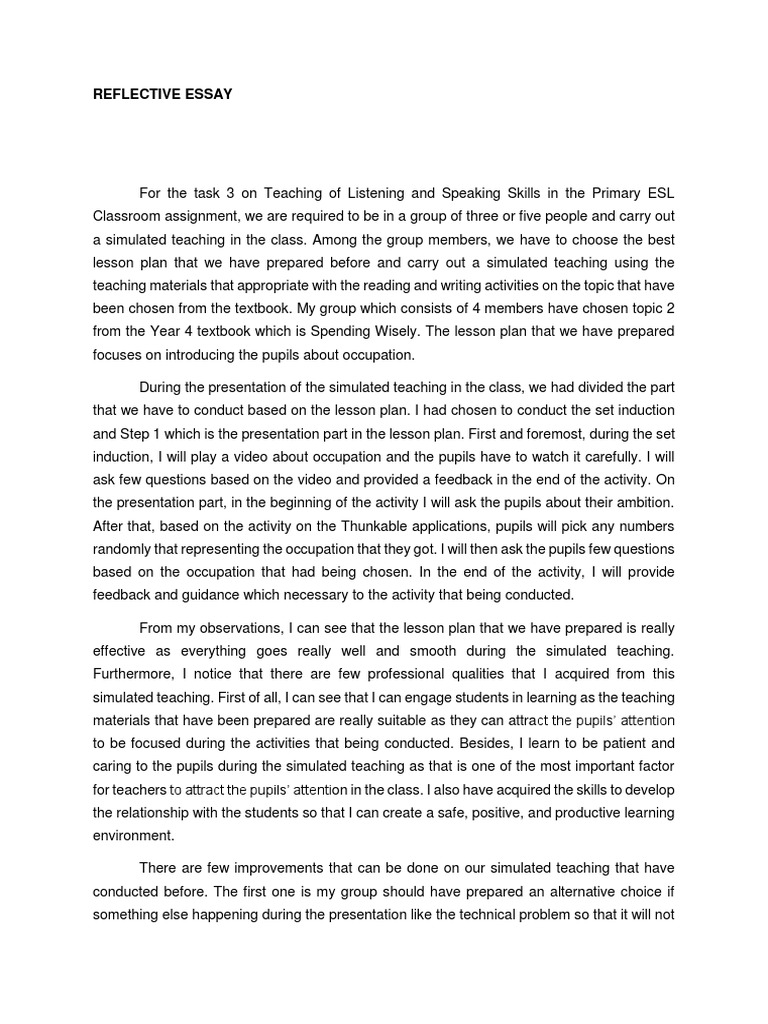 Reflective Essay | PDF | Lesson Plan | Teachers