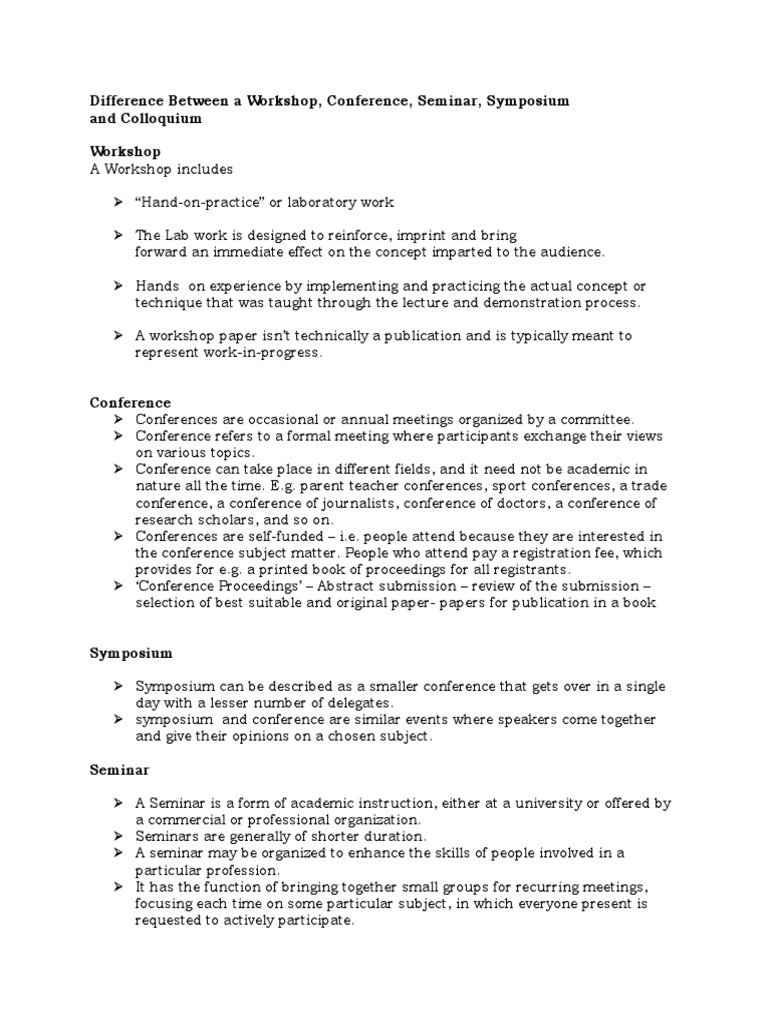 Difference Between A Workshop | PDF | Career & Growth | Business