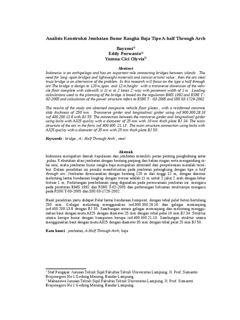 Analisis Konstruksi Jembatan Busur Rangka Baja Tipe A-Half Through Arch ...