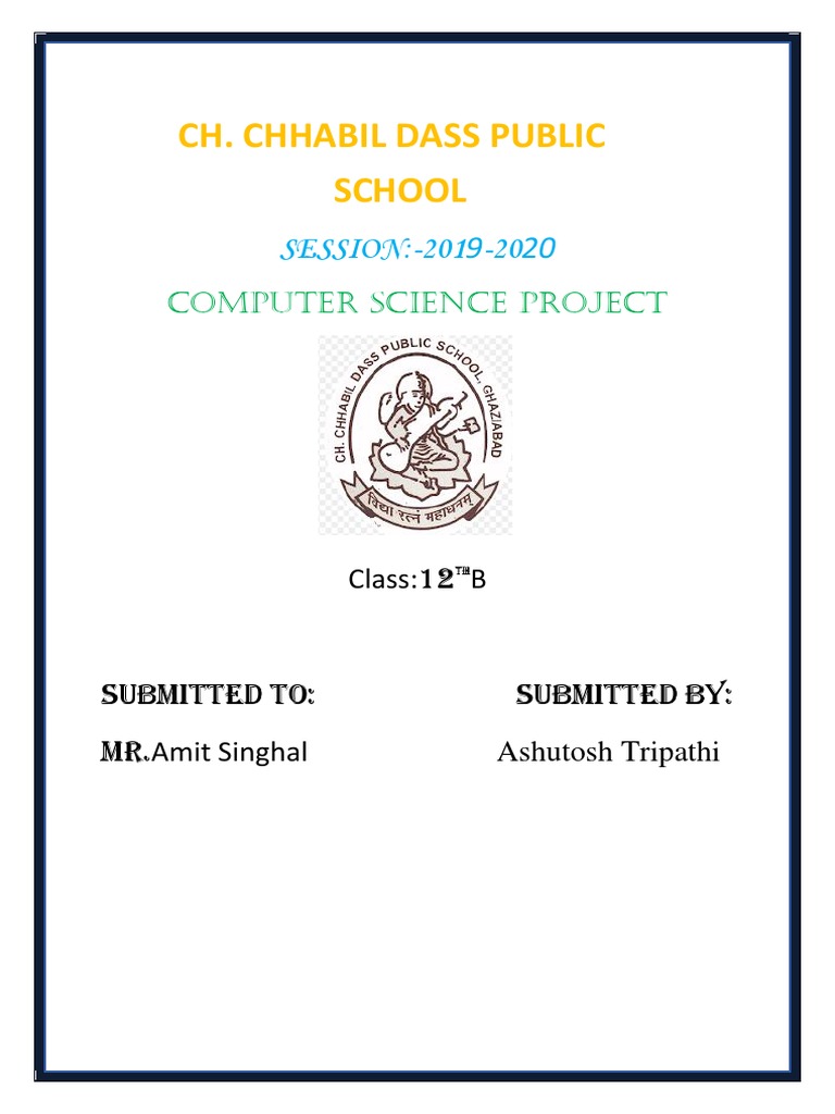 Class 12 Computer Project Front Page | PDF | Computer Programming ...