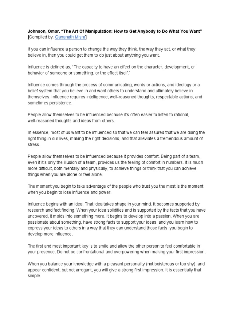 "The Art of Manipulation" Notes | PDF | Thought | Forgiveness