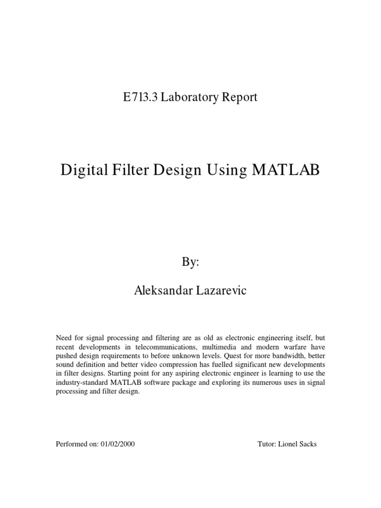 MATLAB Digital Filter Design Guide | PDF | Digital Signal Processing | Sampling (Signal Processing)