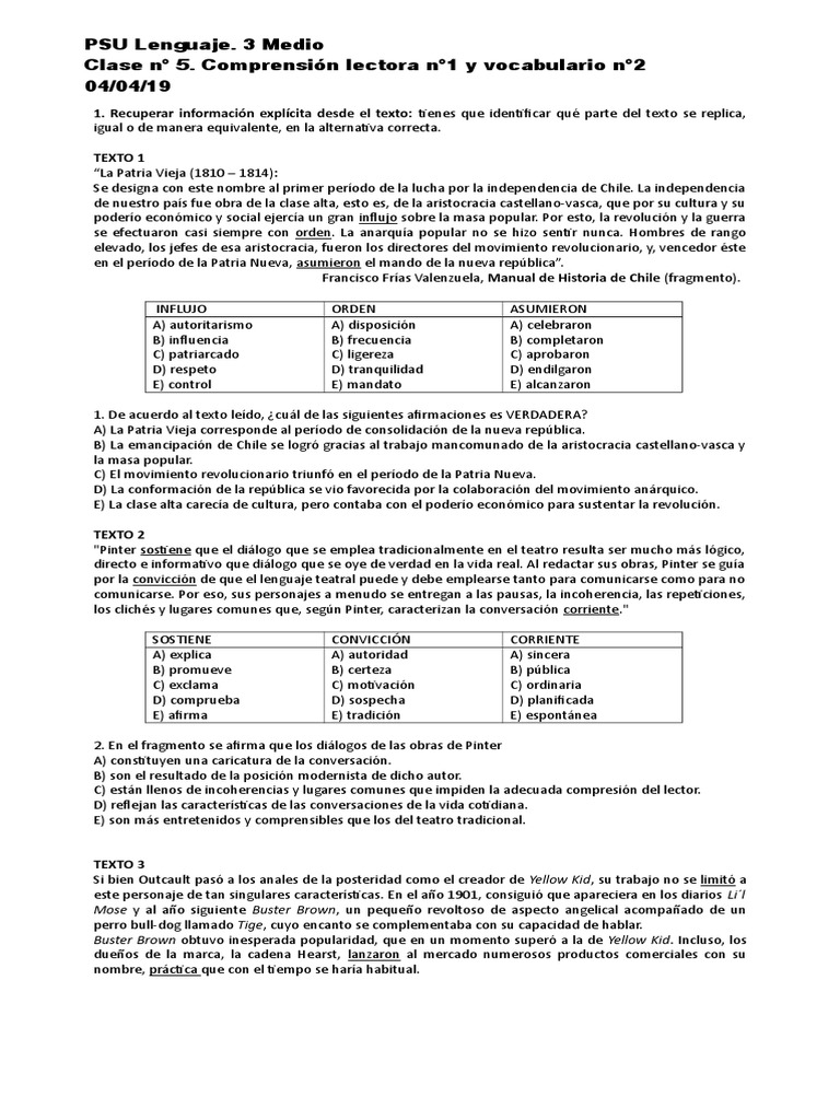 Comprensión Lectora y Vocabulario en Textos | PDF | Azul | Verdad