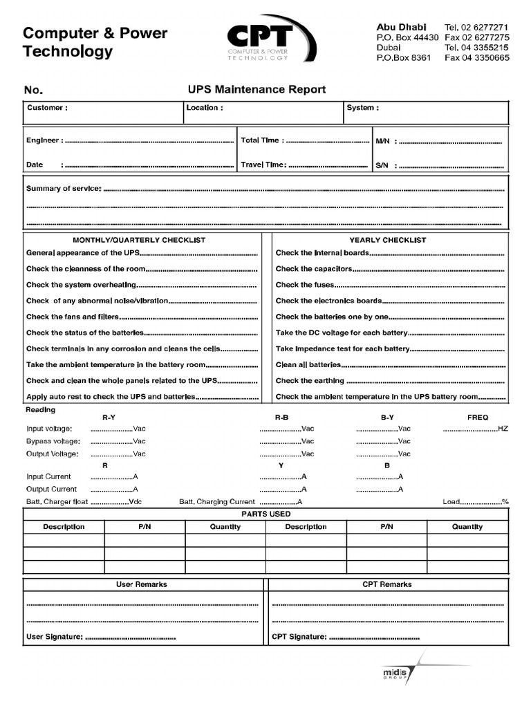UPS Maintanance Report