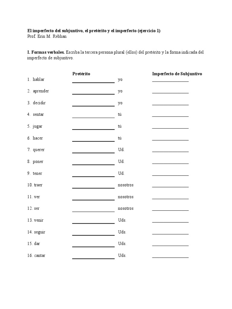 Ejercicios de Imperfecto de Subjuntivo | PDF