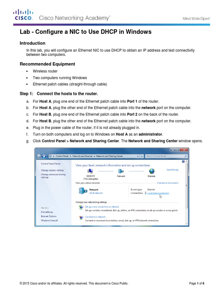 7.4.1.11 Lab - Configure A NIC To Use DHCP in Windows | PDF | Ip Address | Network Interface ...