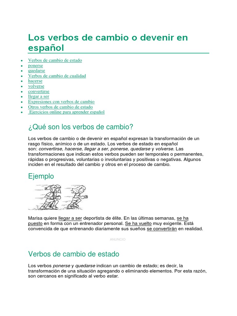 11 Verbos de Cambio o Devenir en Español | PDF | Verbo | Adjetivo