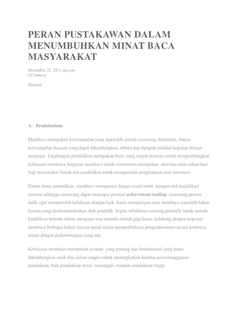 Peran Pustakawan Tingkatkan Minat Baca | PDF | Ilmu Sosial | Kesehatan ...