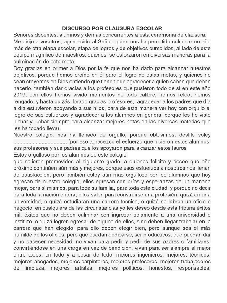 Discurso Por Clausura Escolar | PDF