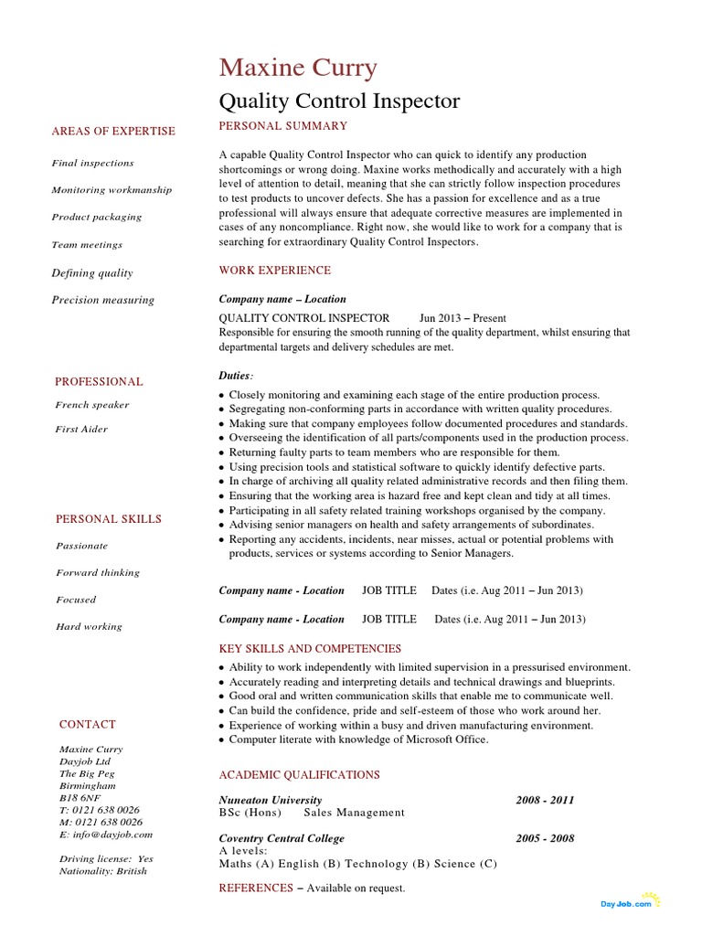 Quality Control Inspector Resume | PDF | Quality Assurance | Business