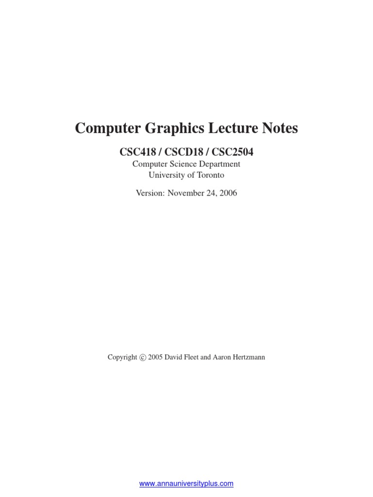 CS2401 Computer Graphics Lecture Notes PDF | PDF | Tangent | Geometry