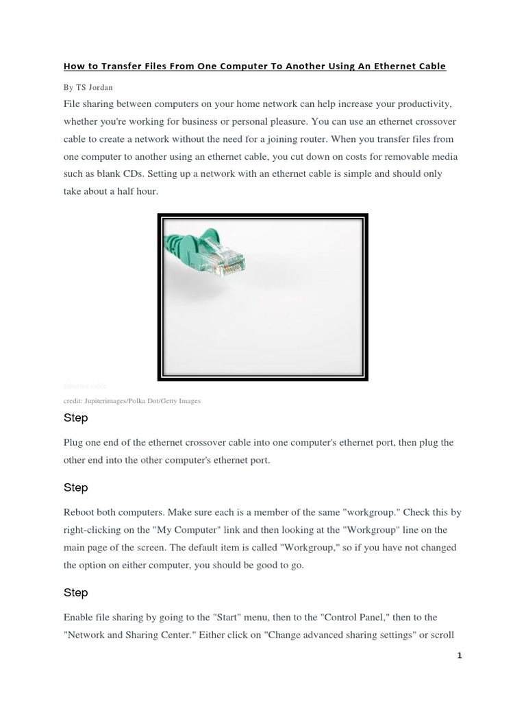 Transfer Files From One Computer To Another Using An Ethernet Cable Pdf Ip Address