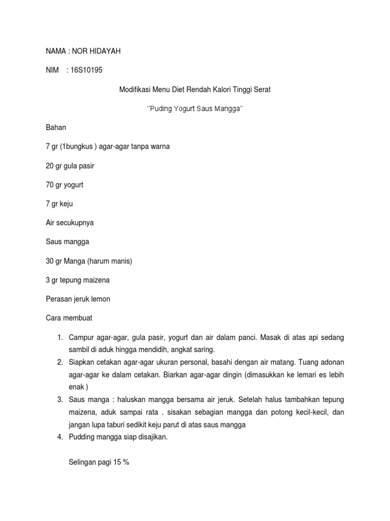 Modifikasi Menu Diet Rendah Kalori Tinggi Serat | PDF