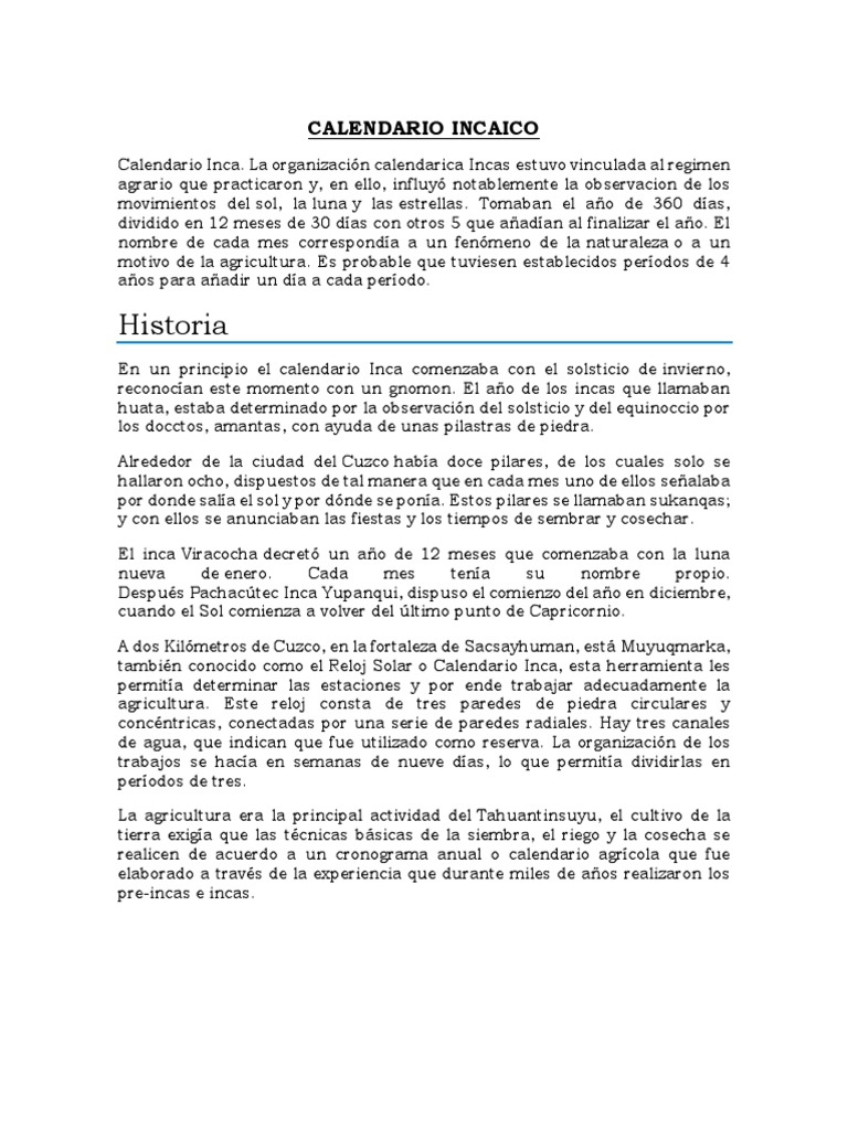 Calendario Incaico | PDF | Imperio Inca | Calendario
