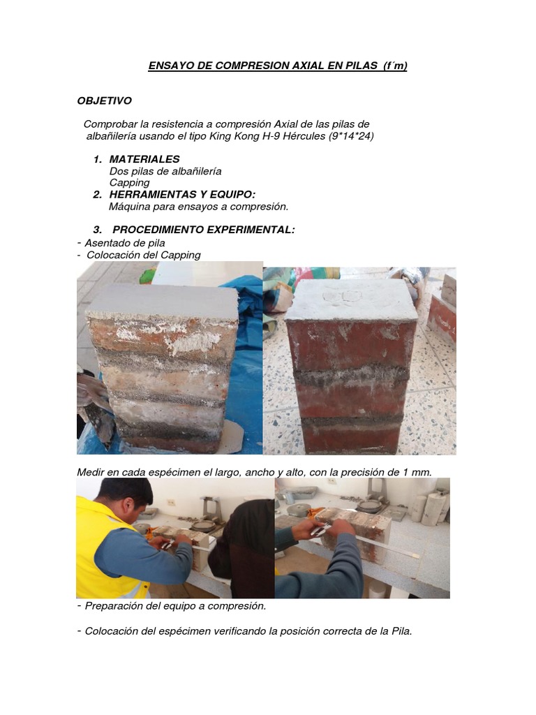 Ensayo de Compresion Axial en Pilas | PDF | Ladrillo | Ingeniería de ...