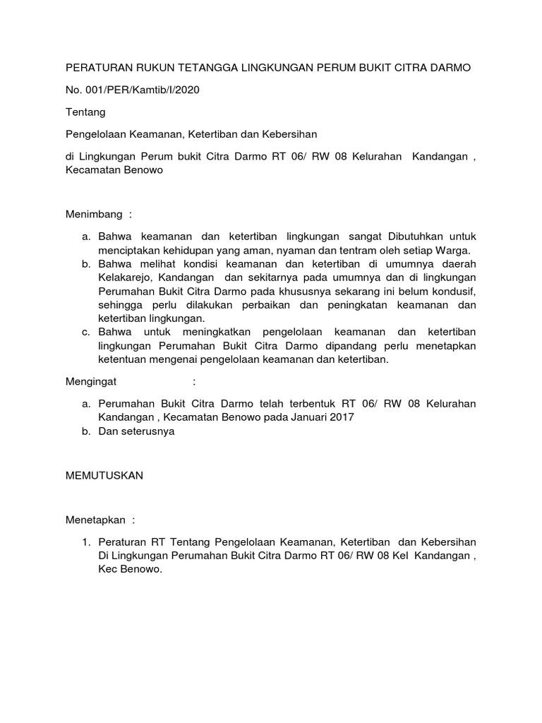 Peraturan Keamanan dan Kebersihan RT 06 | PDF | Griya & Taman