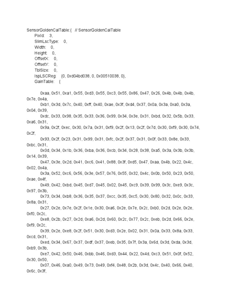 Sensor Golden Calibration Table Data | PDF | Teaching Methods & Materials