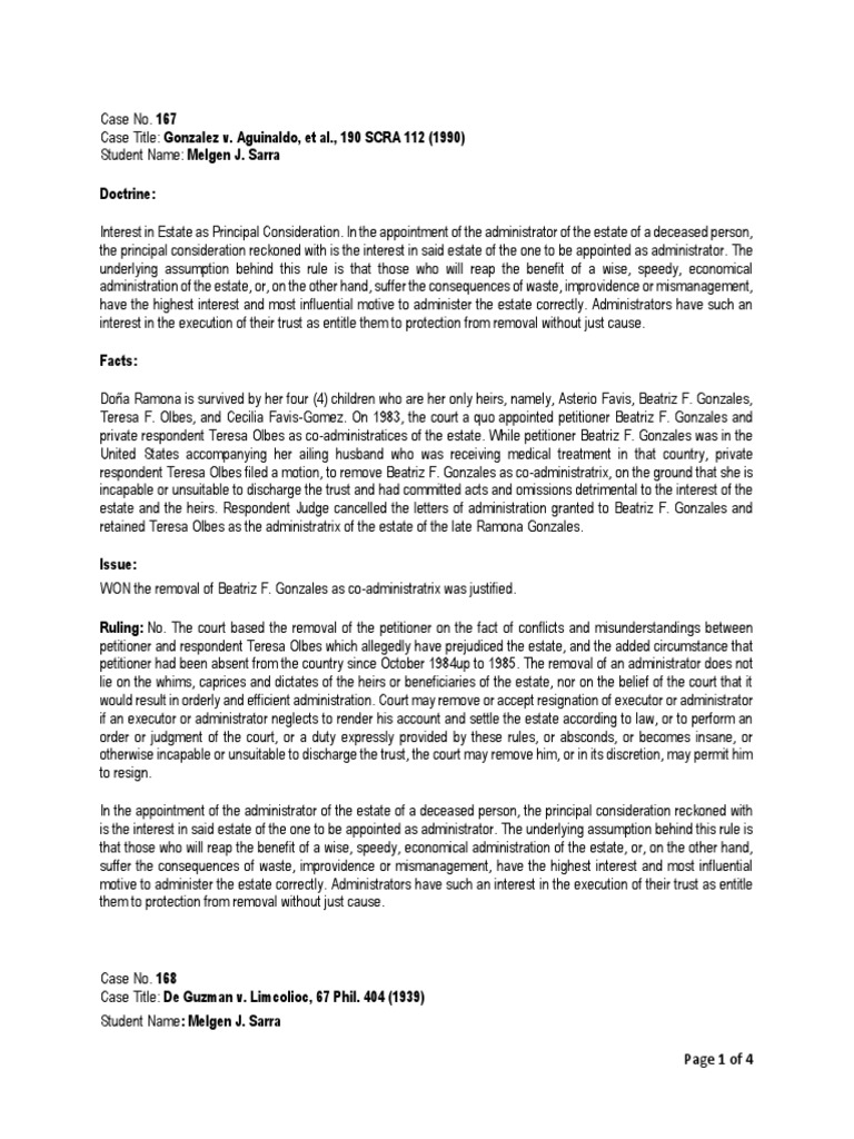 Special Proceedings Cases # 167,168,169,170, and 171 | PDF | Probate ...