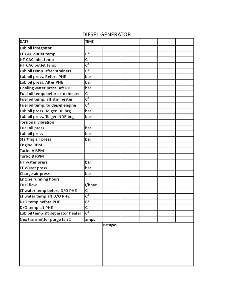 Diesel Generator Log Sheet | PDF
