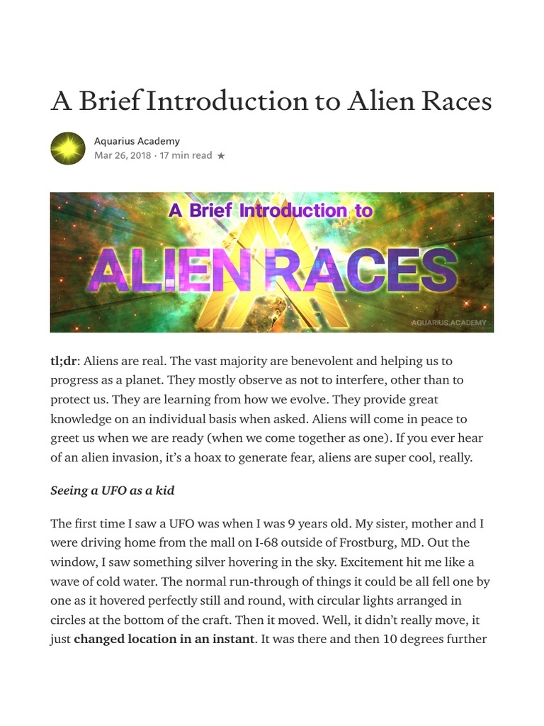 A Brief Introduction To Alien Races - Aquarius Academy | PDF ...