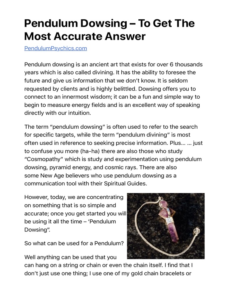 Pendulum Dowsing - To Get The Most Accurate Answer - Pendulum Psychics | PDF | Question ...