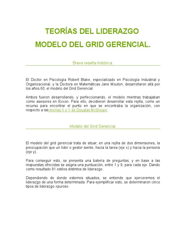 Material Teorias de Liderazgo - Grid Gerencial | PDF | Liderazgo | Teoría