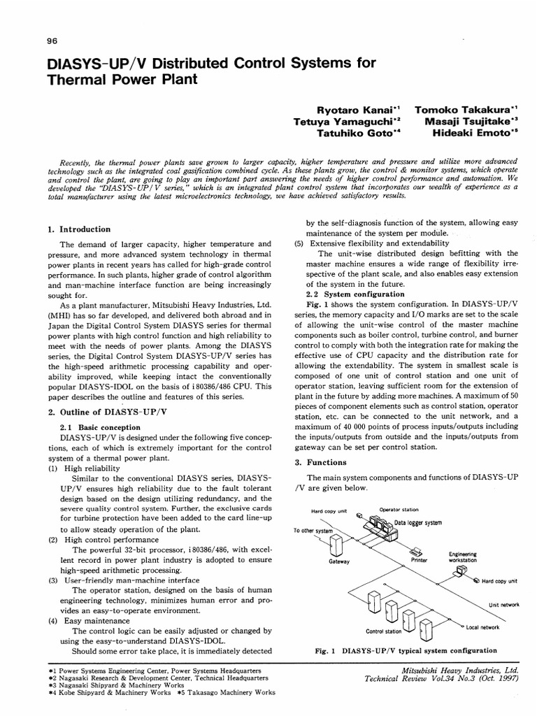 DIASYS-UP Distributed Control Systems For Thermal Power Plant | PDF
