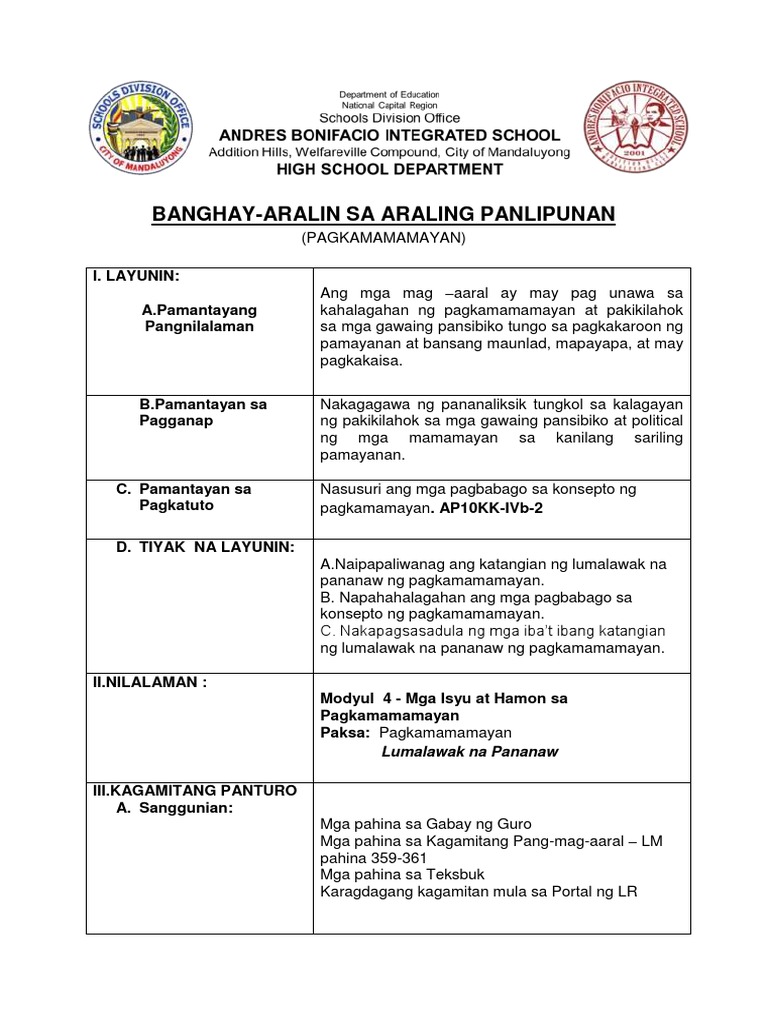 Banghay Aralin Sa Ap-Pagkamamamayan | PDF
