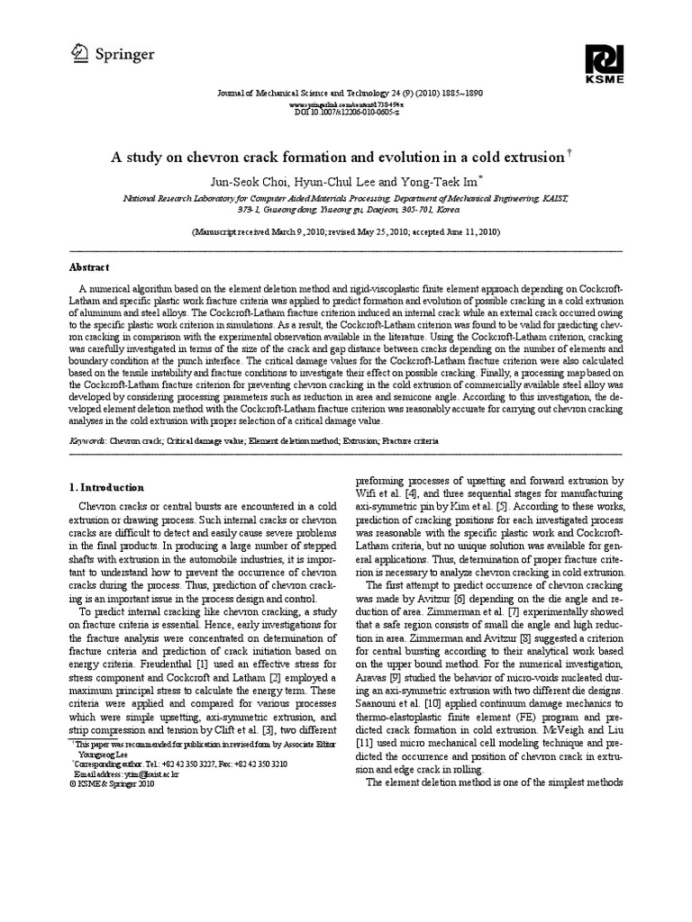 A Study On Chevron Crack Formation and Evolution in A Cold Extrusion ...