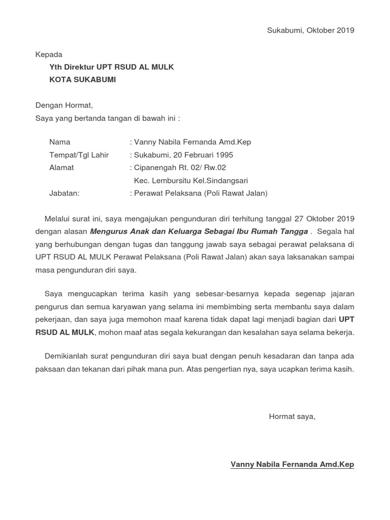 SURAT PENGUNDURAN DIRI Vanny | PDF
