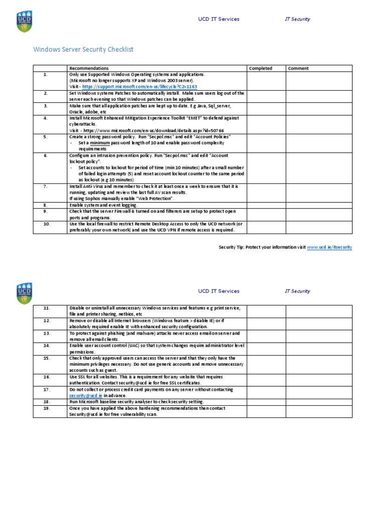 UCD Windows Security Checklist | PDF | Internet Explorer | Microsoft Windows