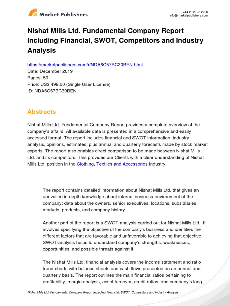 Nishat Mills LTD Swot Analysis Bac PDF | PDF | Swot Analysis | Revenue