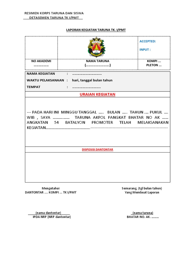 Format LHP Kosong TK I | PDF