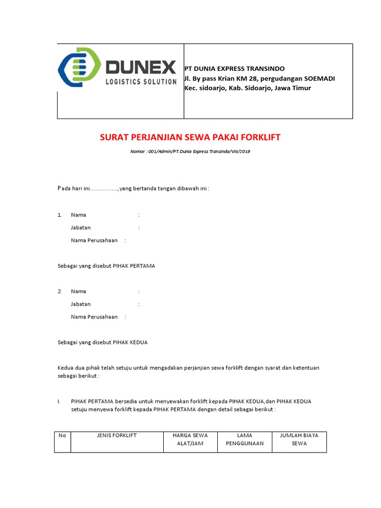 Form Sewa Forklift | PDF