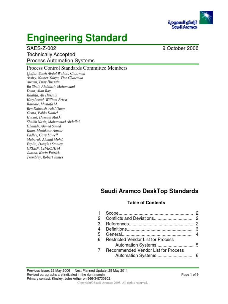 Saes Z 002 | PDF | Scada | Industrial Engineering