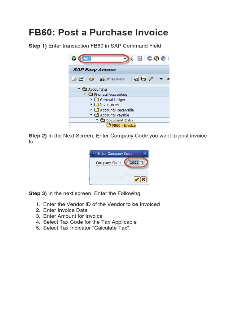 FB60 Post A Purchase Invoice | PDF