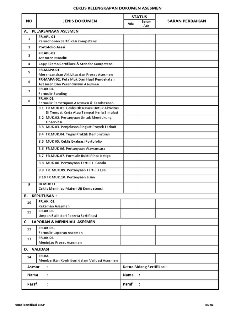 CEKLIS KELENGKAPAN DOK 2019 Ok | PDF