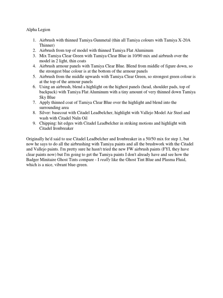 Alpha Legion Forge World Tamiya Paint Guide | PDF
