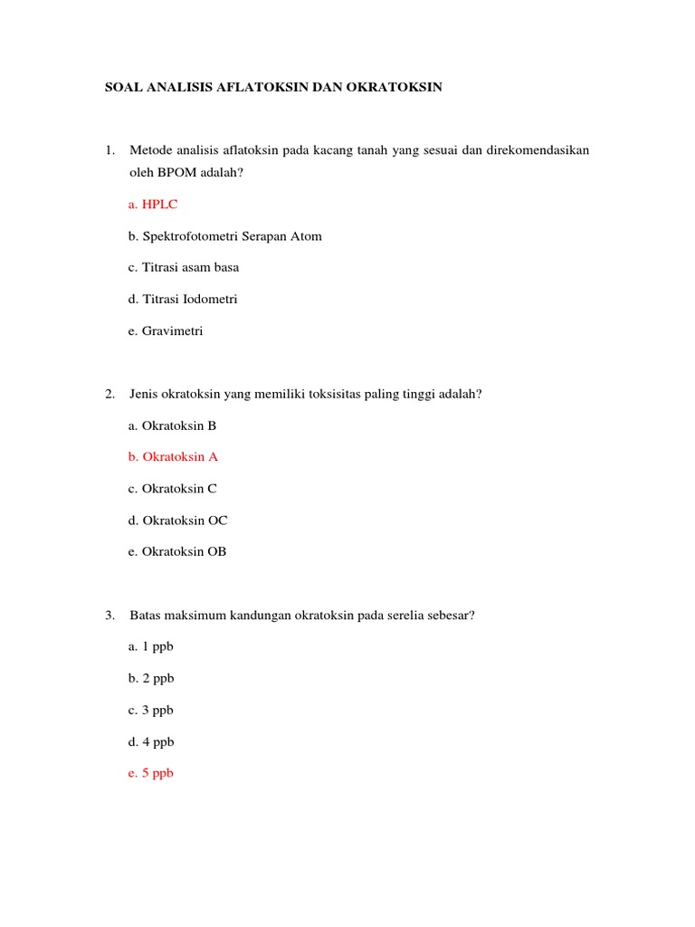 Soal Analisis Aflatoksin Dan Okratoksin | PDF