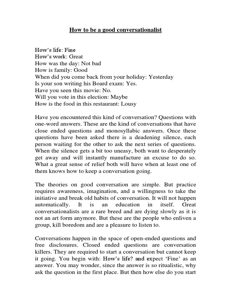 How To Be A Good Conversationalist | PDF | Question | Storytelling