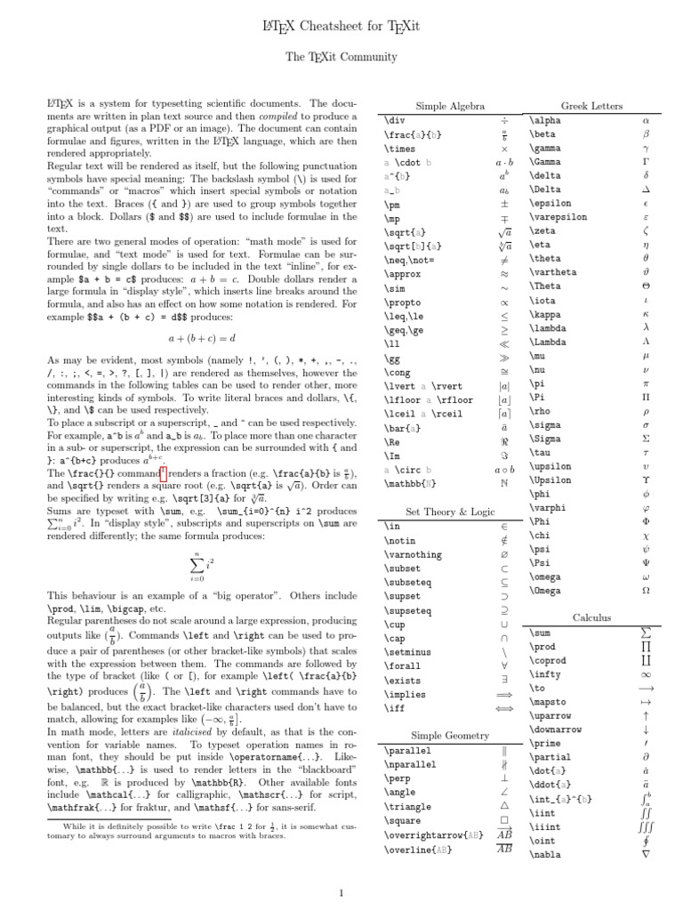 Texit Cheatsheet PDF | PDF | Teaching Mathematics