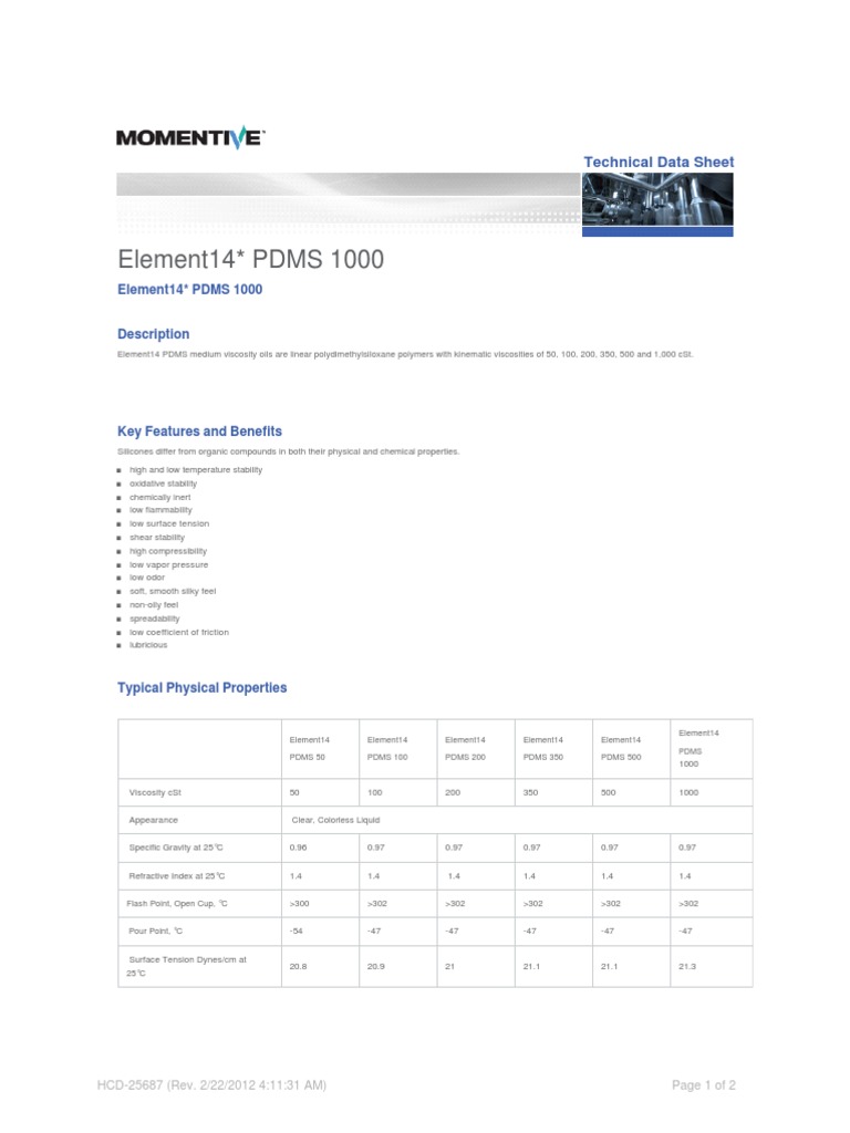 Element14 PDMS 1000 Technical Data Sheet | PDF | Viscosity | Silicone