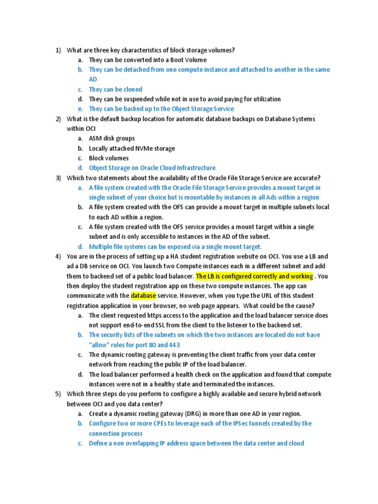 OCI Exam Sample Questions 1 Training - Answers PDF | PDF | Load ...