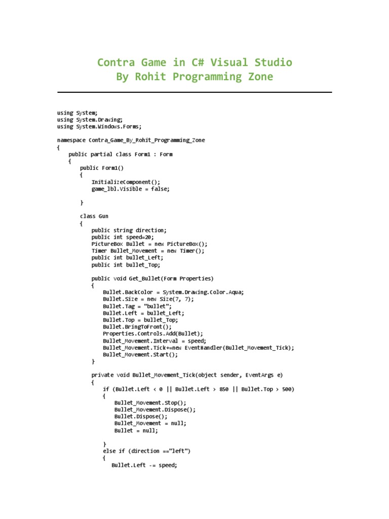 Contra Game in C# Source Code by Rohit Programming Zone PDF | PDF | Software Engineering | Software