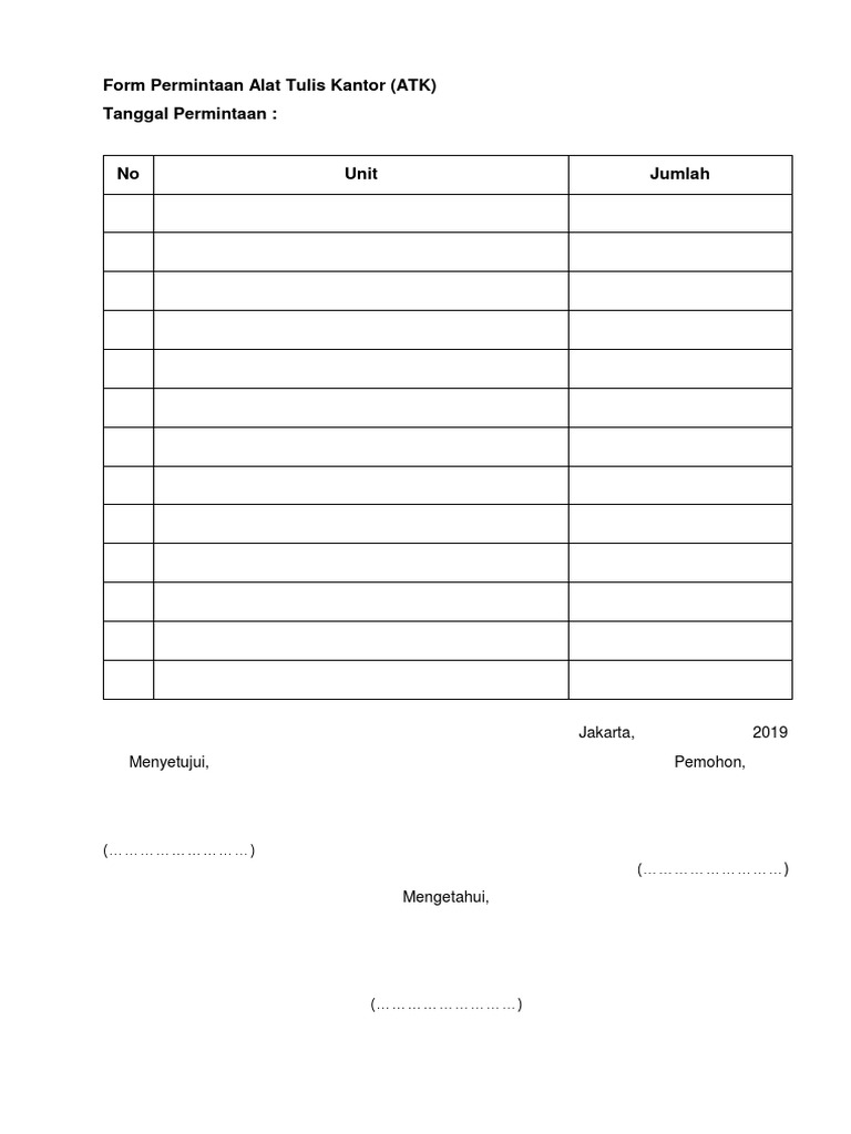 Formulir Permintaan Alat Tulis Kantor | PDF