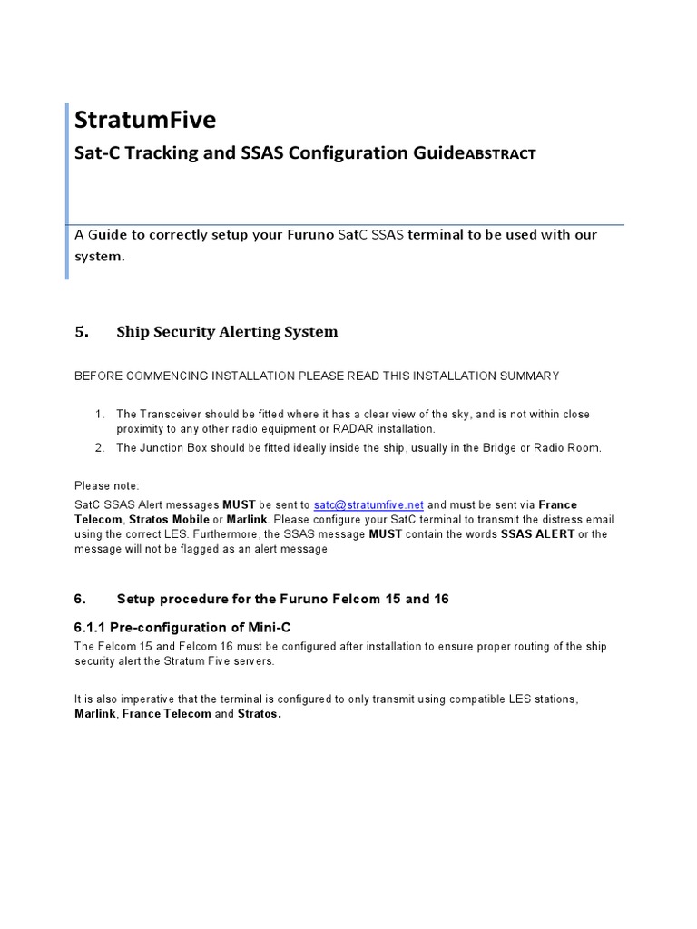 Furuno Felcom 15 SSAS Setup Guide | PDF | Information And ...
