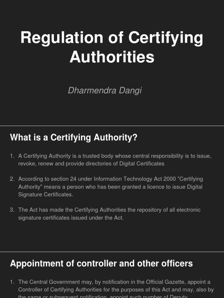 Regulation of Certifying Authorities | Download Free PDF | Public Key Certificate | License